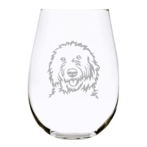 goldendoodle themed, dog stemless wine glass, 17 oz.