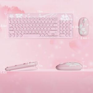 Mytrix Cute Sakura Pink Wireless Keyboard Mouse Combo, Retro Type-Writer Keys, 2.4G USB Slim Keyboard Mouse Set with Numeric Keypad for Computer, Laptop, Desktops, Pc, Mac(KMCS01)