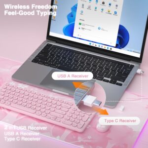 Mytrix Cute Sakura Pink Wireless Keyboard Mouse Combo, Retro Type-Writer Keys, 2.4G USB Slim Keyboard Mouse Set with Numeric Keypad for Computer, Laptop, Desktops, Pc, Mac(KMCS01)