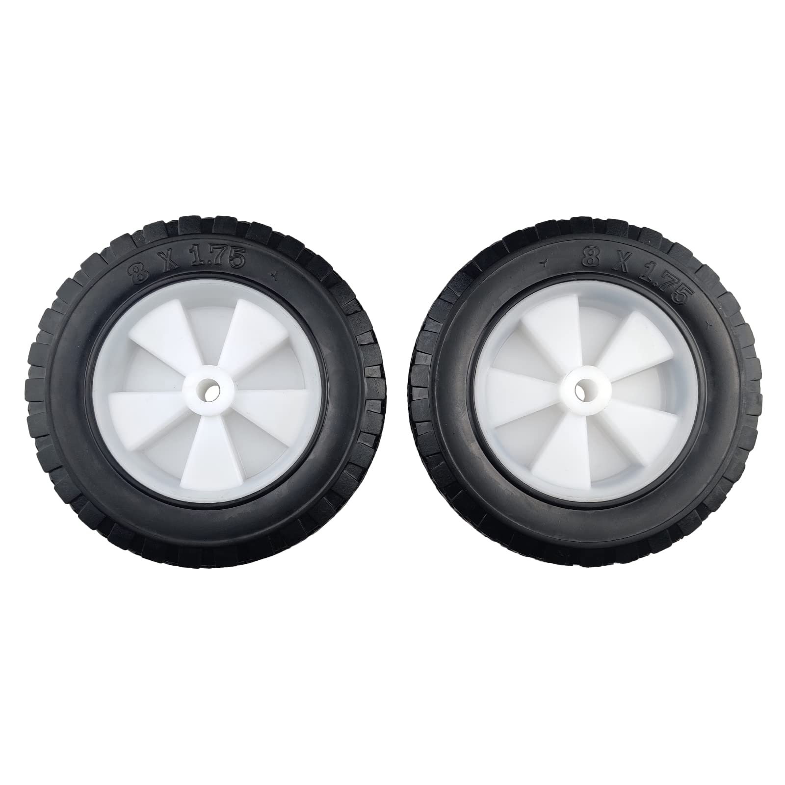 KUANMIN 2 pcs Dolly Wheels, 8 inch Solid Rubber Wheels, 8'' x 1.75'' Solid Replacement Dolly Wheels with Ridges, Pack of 2 Lawn Mower Wheels