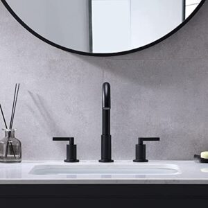 KINGO HOME Widespread Matte Black 3 Hole Bathroom Faucet, 2 Handle Black Bathroom Sink Faucet Modern Vanity Faucet with Supply Hoses, Pop Up Drain Stopper for Bathroom Sink