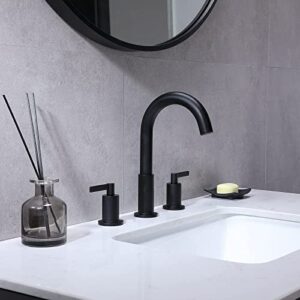 KINGO HOME Widespread Matte Black 3 Hole Bathroom Faucet, 2 Handle Black Bathroom Sink Faucet Modern Vanity Faucet with Supply Hoses, Pop Up Drain Stopper for Bathroom Sink