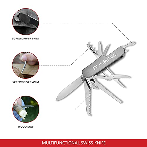 Swiss Eagle Multi-Tool Army Knife - Packs 11 Tools In Your Pocket