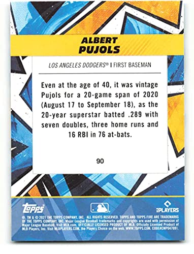 2021 Topps Fire #90 Albert Pujols NM-MT Los Angeles Dodgers Baseball MLB