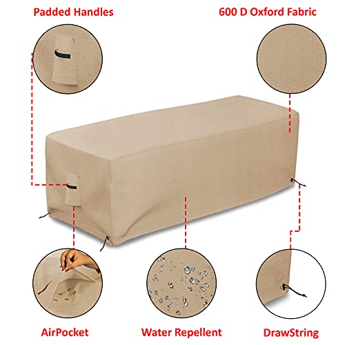 Covers & all Rectangle Fire Pit Cover 600 D Polyester Oxford Fabric - Water Repellent Outdoor Rectangular Fire Table Cover with Padded Handles, Air Pockets & Drawstring (48"W X 25"D X 18"H)