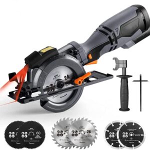 Circular Saw, 5.8A 3500RPM, Metal Handle, 6 Blades (4-3/4" & 4-1/2”), Laser, Cutting Depth 90° (1-11/16''), 45° (1-3/8''), Ideal Mini Circular Saw for Wood, Soft Metal, Plastic (Black)