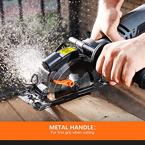 Circular Saw, 5.8A 3500RPM, Metal Handle, 6 Blades (4-3/4" & 4-1/2”), Laser, Cutting Depth 90° (1-11/16''), 45° (1-3/8''), Ideal Mini Circular Saw for Wood, Soft Metal, Plastic (Black)