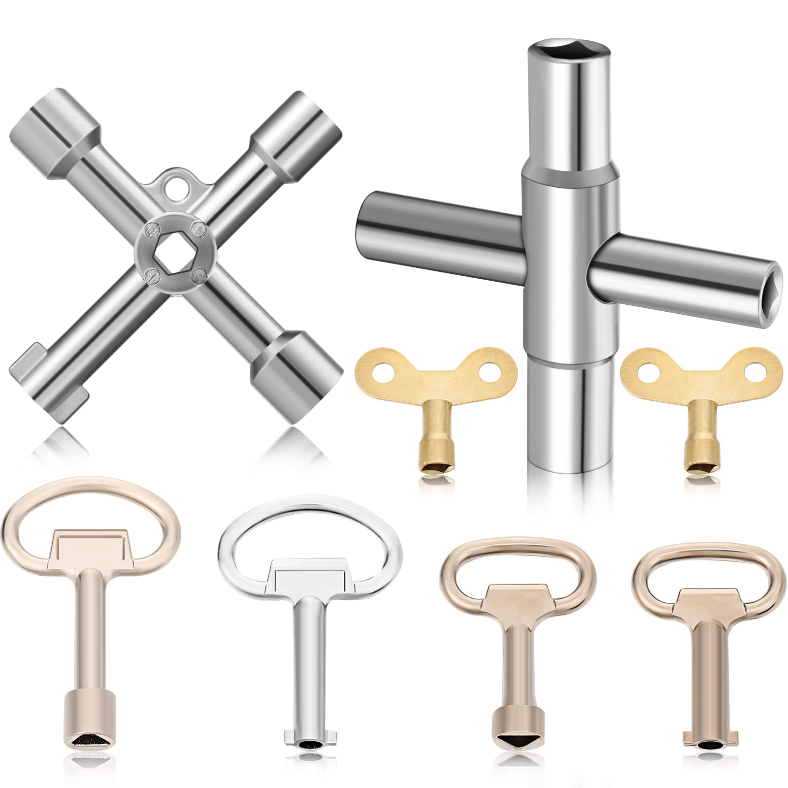 Chumia 8 Pieces Multi-functional Utility Key Kit 4 Way Sillcock Key Plated Steel Water Keys Sillcock Wrench Radator Key Garden Hose Wrench for Radiators Gas Electric Meter Boxes Faucet and Lock