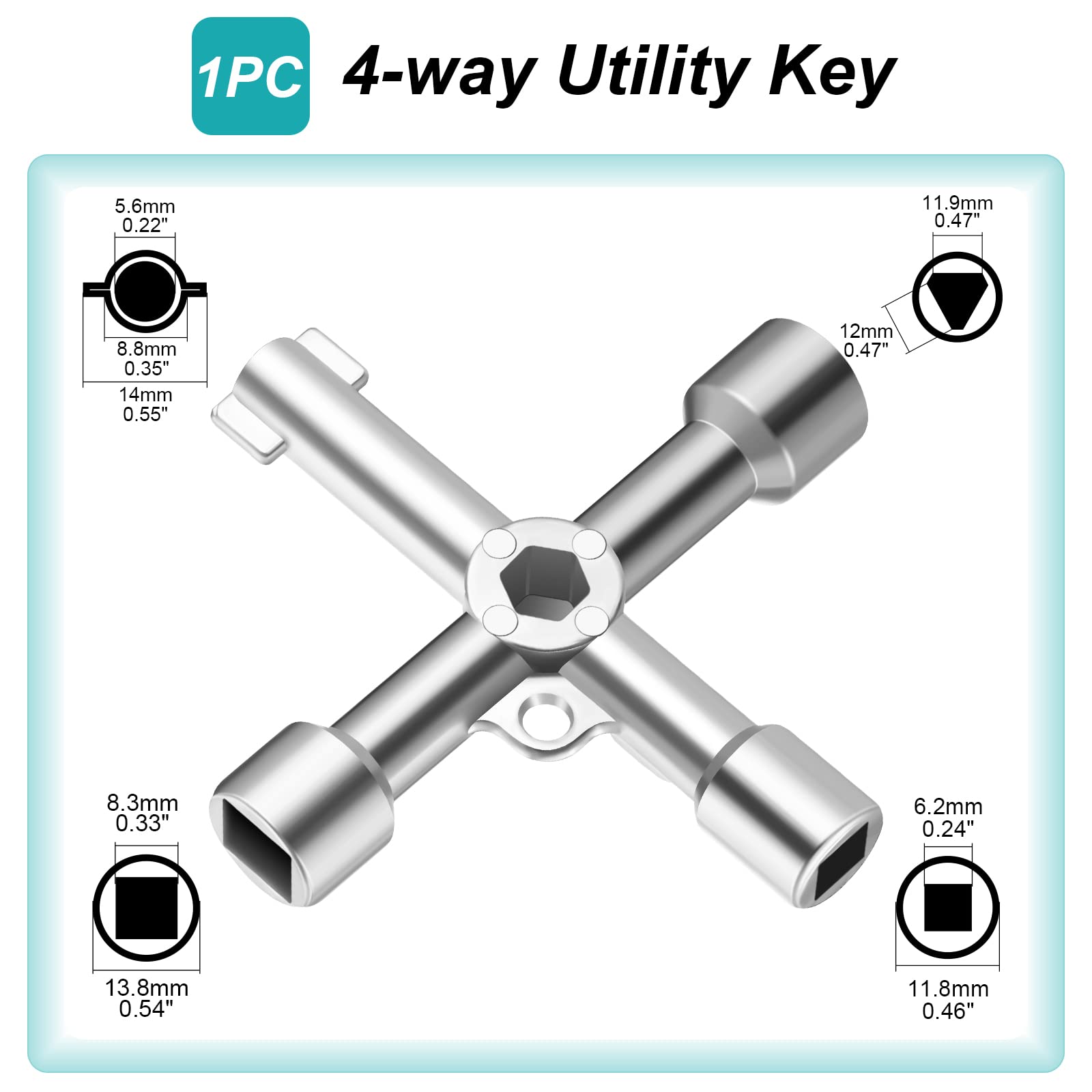 Chumia 8 Pieces Multi-functional Utility Key Kit 4 Way Sillcock Key Plated Steel Water Keys Sillcock Wrench Radator Key Garden Hose Wrench for Radiators Gas Electric Meter Boxes Faucet and Lock