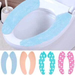 4 pairs of soft and warm toilet seat cover, can clean and reuse toilet pads, suitable for toilet rings of different shapes, portable and easy installation