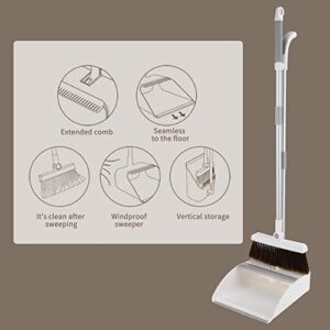 Broom, Broom Dustpan Set,Vertical Cleaning Broom and Dustpan Set, Folding Storage Broom Set, Household Floor Cleaning Products, white