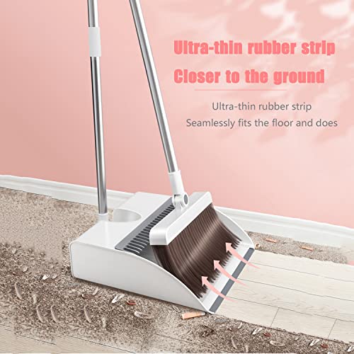 Broom, Broom Dustpan Set,Vertical Cleaning Broom and Dustpan Set, Folding Storage Broom Set, Household Floor Cleaning Products, white