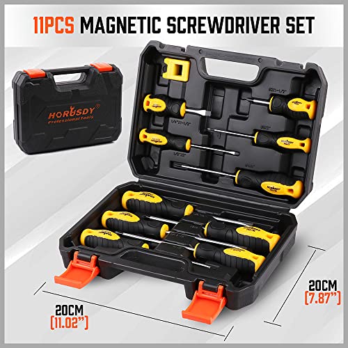 HORUSDY 11-piece Magnetic Screwdriver Set with Case, 5 Phillips & 5 Flat Head Tips with Magnetizer demagnetizer Precision Screwdriver Set