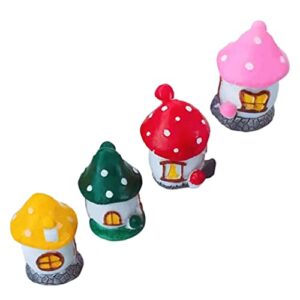 happyyami 4 pcs micro landscape mushroom house outdoor garden statues accessories tabletop ornament mini mushroom house mushroom garden statue small terrarium figurine fairy resin supplies