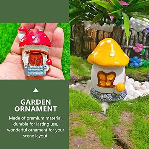 Happyyami 4 Pcs Micro Landscape Mushroom House Outdoor Garden Statues Accessories Tabletop Ornament Mini Mushroom House Mushroom Garden Statue Small Terrarium Figurine Fairy Resin Supplies