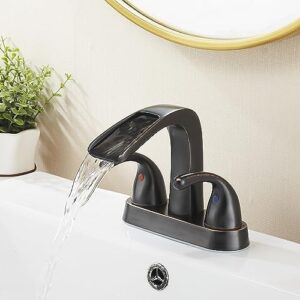 Waterfall Bathroom Faucet FRANSITON Bathroom Sink Faucet 4 Inch 2 Handle 3 Hole w/Pop Up Drain, Lead-Free Faucet for Bathroom Sink, Oil Rubbed Bronze Lavatory Faucet Basin Faucet Mixer Taps