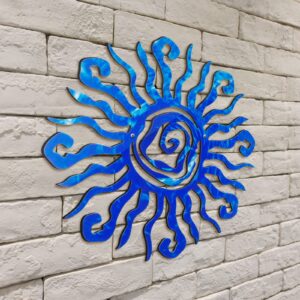 moxweyeni 12 inch outdoor wall art decor wacky large sun wall art decor copper wall art sun metal wall decor pool decorations for home bedroom living room office garden (blue)