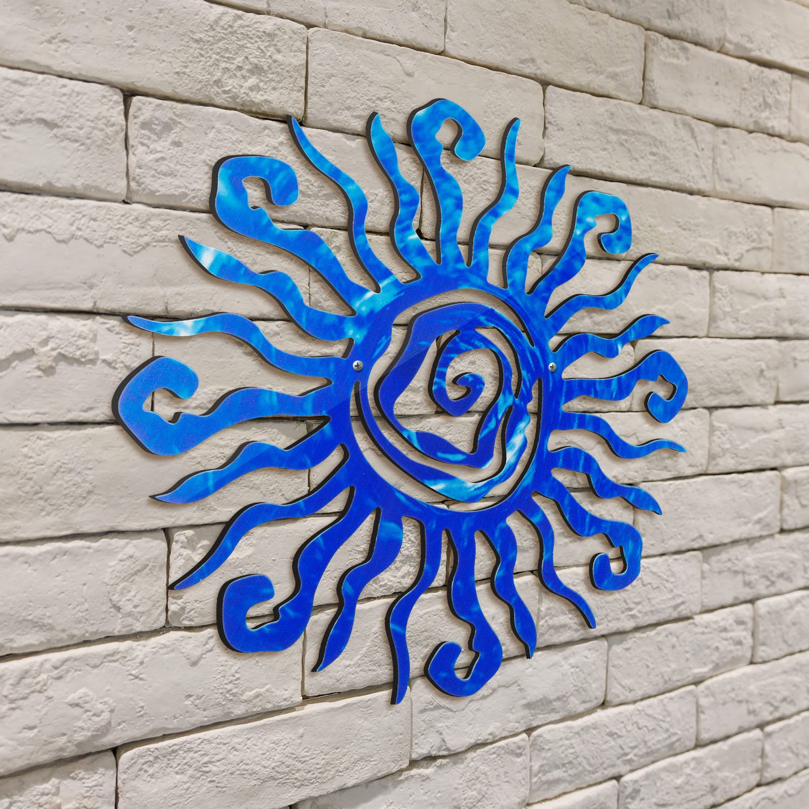 Moxweyeni 12 Inch Outdoor Wall Art Decor Wacky Large Sun Wall Art Decor Copper Wall Art Sun Metal Wall Decor Pool Decorations for Home Bedroom Living Room Office Garden (Blue)