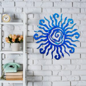 Moxweyeni 12 Inch Outdoor Wall Art Decor Wacky Large Sun Wall Art Decor Copper Wall Art Sun Metal Wall Decor Pool Decorations for Home Bedroom Living Room Office Garden (Blue)