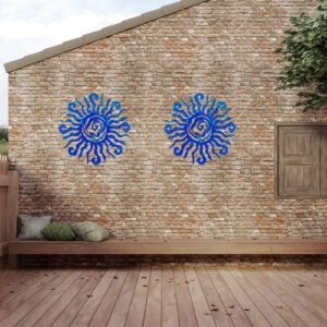 Moxweyeni 12 Inch Outdoor Wall Art Decor Wacky Large Sun Wall Art Decor Copper Wall Art Sun Metal Wall Decor Pool Decorations for Home Bedroom Living Room Office Garden (Blue)