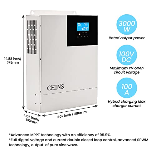 24V 3000W Inverter, Including Solar Controller, Pure Sine Maximum Off-Grid Smart Integrated Machine, Suitable for 24V Lead-Acid/Lithium Battery