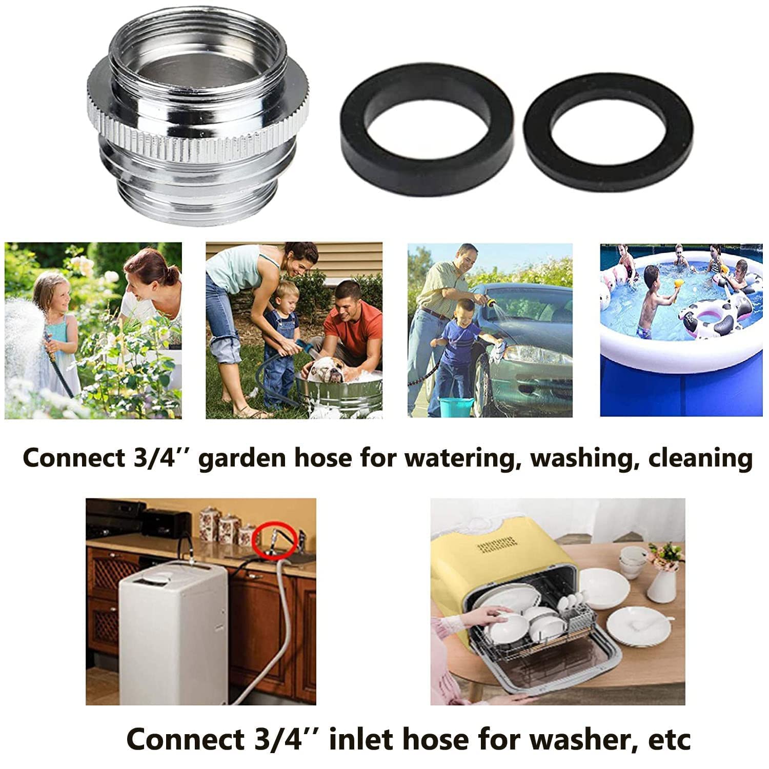 Garden Hose to Sink Faucet Adapter, 2 Pack Kitchen Sink Faucet Adapter Connect to Different Hoses, Brass Adapter for Female to Male and Male to Male (Chrome Plated)