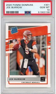 graded 2020 panini donruss joe burrow #301 rookie rc football card psa 10 gem mint