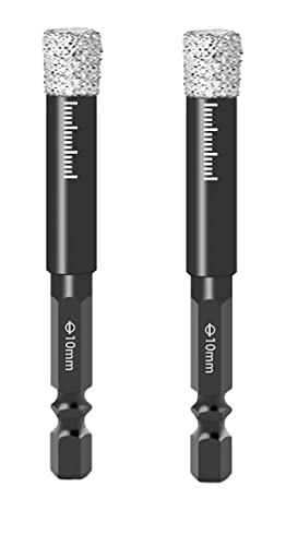 Szliyands Dry Diamond Drill Bits Set 2 Packs for Granite Porcelain Tile Ceramic Marble Size (10mm), with Quick Change Hex Shank Diamond Drill Bits