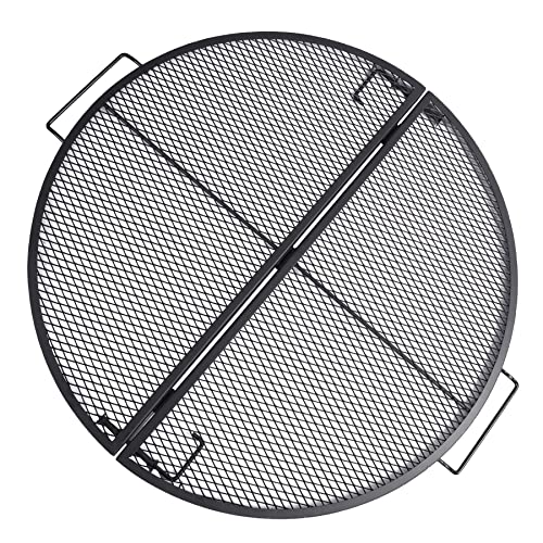 Lineslife X-Marks Fire Pit Cooking Grill Grates Portable, Heavy Duty Folding Round Campfire Grill Grate, Firepit Grill Grate with Handles for Outdoor BBQ Picnic, Black 36 Inch