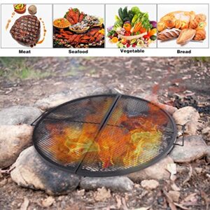 Lineslife X-Marks Fire Pit Cooking Grill Grates Portable, Heavy Duty Folding Round Campfire Grill Grate, Firepit Grill Grate with Handles for Outdoor BBQ Picnic, Black 36 Inch