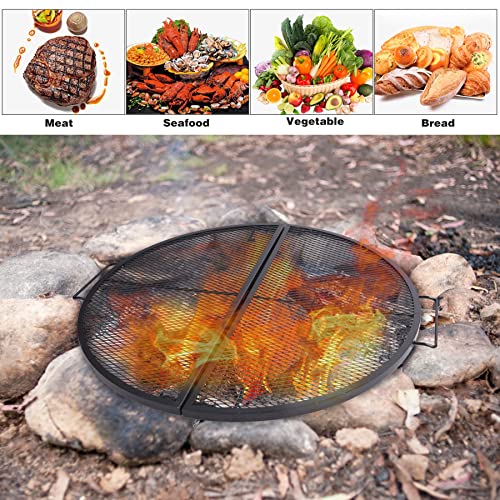 Lineslife X-Marks Fire Pit Cooking Grill Grates Portable, Heavy Duty Folding Round Campfire Grill Grate, Firepit Grill Grate with Handles for Outdoor BBQ Picnic, Black 36 Inch