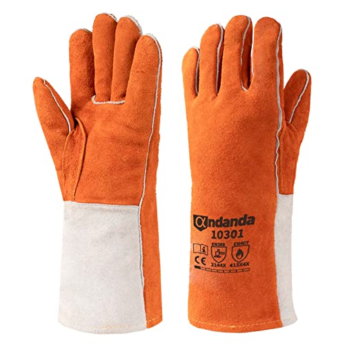 ANDANDA Leather Forge Welding Gloves, 13" Fire/Heat Resistant Gloves, Premium Split Leather, Aramid Stitching, Welding Gloves Provides Flames, Sparks and Welding Spatter Protection, Large/1 pair