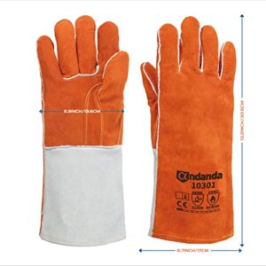 ANDANDA Leather Forge Welding Gloves, 13" Fire/Heat Resistant Gloves, Premium Split Leather, Aramid Stitching, Welding Gloves Provides Flames, Sparks and Welding Spatter Protection, Large/1 pair