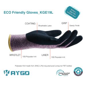 KAYGO Work Gloves for Women KGE19L Eco Friendly Gloves with Breathable Rubber Coated, 3 Pairs,Small,Purple