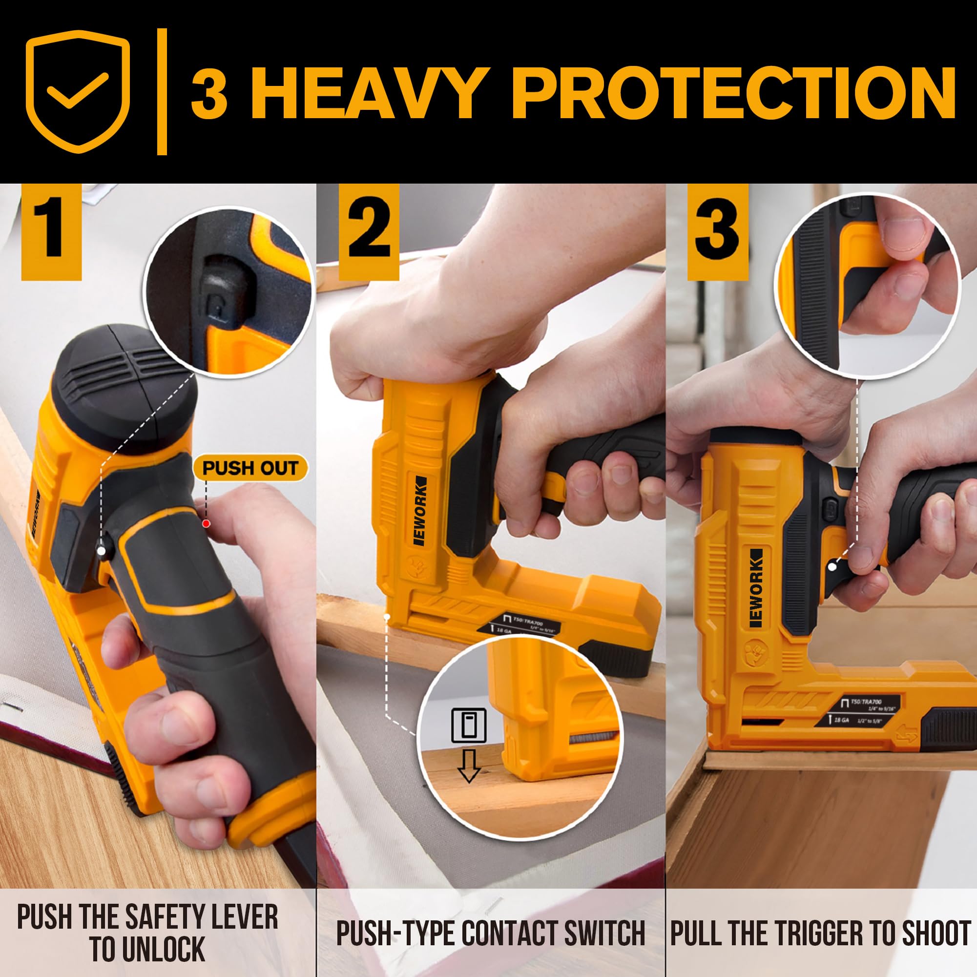 EWORK Electric Staple Gun/Nail Gun Kit for DIY Project and Upholstery, 120V Corded Electric Stapler with Triple Safety Protection, Staple Remover, 400 Pcs 5/8 '' Brad Nails and 600 Pcs 3/8 '' Staples