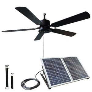 MANANASUN Outdoor 52" solar ceiling fan with wooden blades total 40W solar panel for porches, patios, gazebos, breezeways