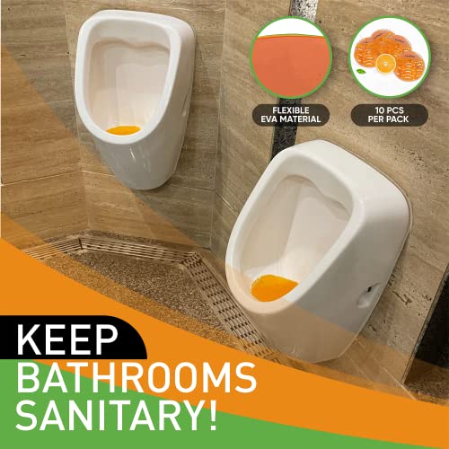 Urinal Screens Deodorizer -10 Pack Urinal Screen Cakes with Lemon & Orange Essential Oil Scents - Fits Wet & Dry Urinals - Splash Reducing Mats with Long Lasting Odor Freshener (Orange)