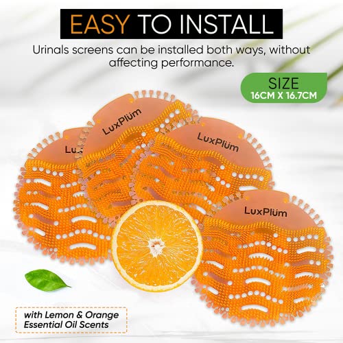 Urinal Screens Deodorizer -10 Pack Urinal Screen Cakes with Lemon & Orange Essential Oil Scents - Fits Wet & Dry Urinals - Splash Reducing Mats with Long Lasting Odor Freshener (Orange)