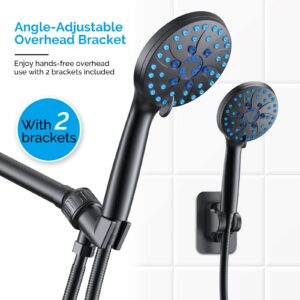 Shower Heads High Pressure with Spray, DOTTE Handheld Shower Head with Hose, Showerhead Built-in Power Wash to Clean Tub, Tile & Pets, Extra Long 6'5. Stainless Steel Hose, Wall & Overhead Brackets