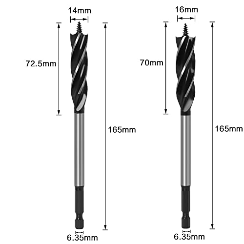 Baorder 6Pcs Auger Drill Bits,High-Carbon Steel Four Slot Wood Drill Bit Set for DIY Woodworking Hole Opening Drilling Tools (14mm, 16mm, 18mm, 20mm, 22mm, 25mm)