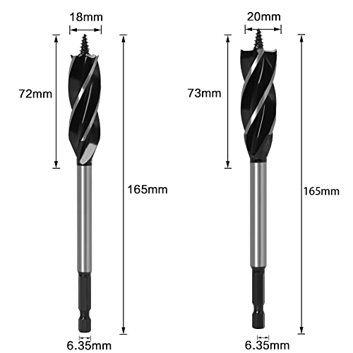 Baorder 6Pcs Auger Drill Bits,High-Carbon Steel Four Slot Wood Drill Bit Set for DIY Woodworking Hole Opening Drilling Tools (14mm, 16mm, 18mm, 20mm, 22mm, 25mm)