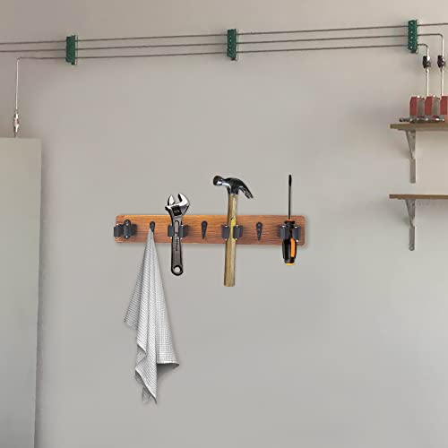 Mop and Broom Holder Wall Mount Solid Wood Broom Rack Wall Mount 4 Positions 3 Hooks for Home, Kitchen, Garden, Tools, Garage Organizing, Cleaning Supplies Organizer Indoor Outdoor