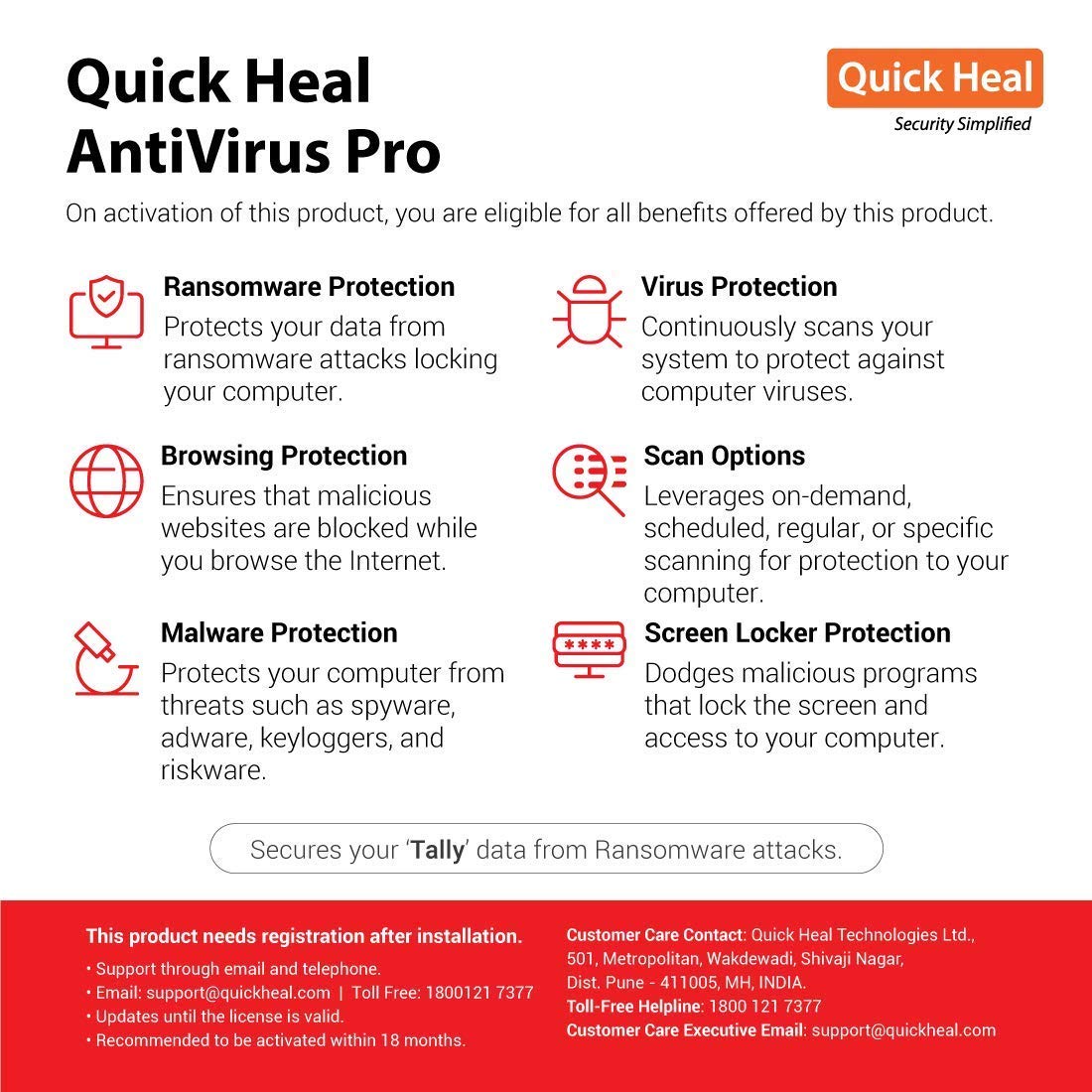 MEDIACOM | QUICK HEAL ANTI VIRUS PRO | INTERNET SECURITY | TOTAL SECURITY | 1 YEAR 1 USER | WITH CD AND KEY