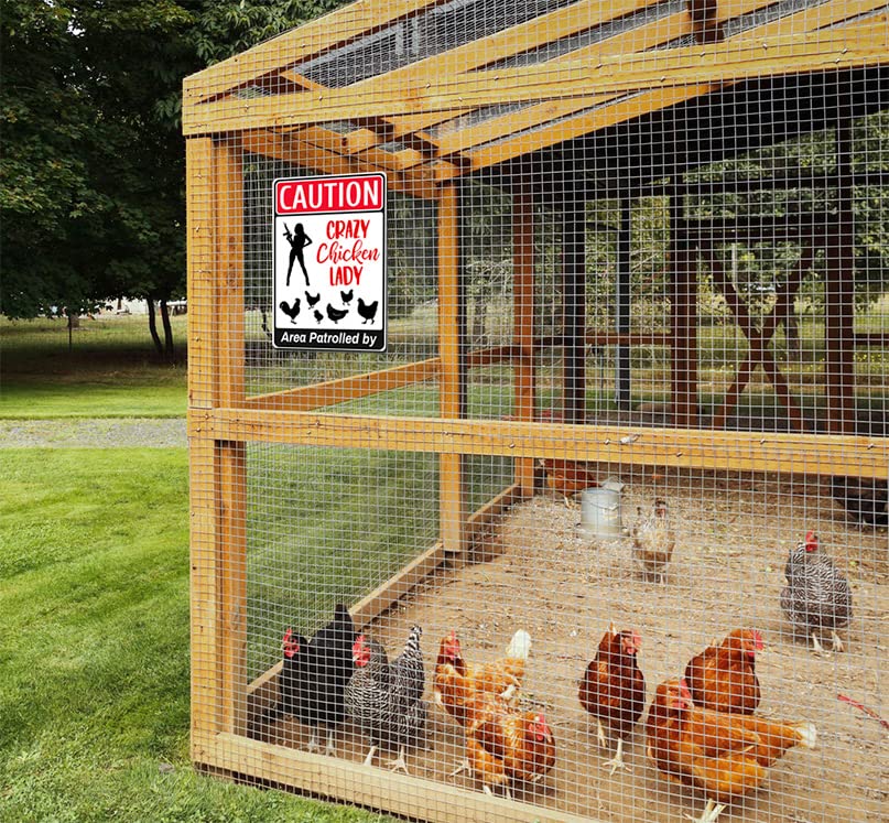 Bestylez Area Patrolled by Chicken Lady - Crazy Chicken Lovers Gag Gifts - Funny Farm Yard Fence Chicken Coop Caution Sign Outdoor Decor 12" * 8" (052)