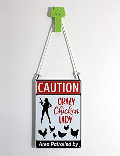 Bestylez Area Patrolled by Chicken Lady - Crazy Chicken Lovers Gag Gifts - Funny Farm Yard Fence Chicken Coop Caution Sign Outdoor Decor 12" * 8" (052)