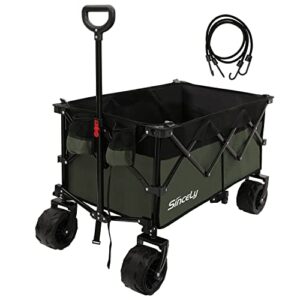 sincely heavy duty folding utility wagon outdoor garden camping wagon portable beach cart large capacity with cover bag&2 bungee cords …