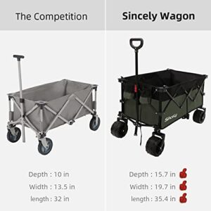 Sincely Heavy Duty Folding Utility Wagon Outdoor Garden Camping Wagon Portable Beach Cart Large Capacity with Cover Bag&2 Bungee Cords …