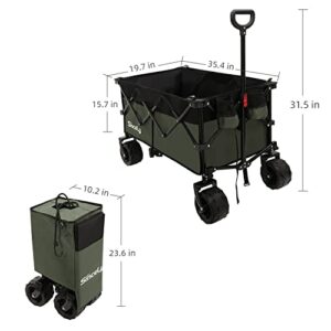 Sincely Heavy Duty Folding Utility Wagon Outdoor Garden Camping Wagon Portable Beach Cart Large Capacity with Cover Bag&2 Bungee Cords …