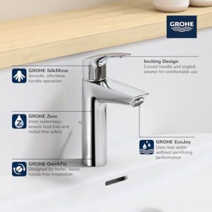 GROHE 23990003 Eurosmart, Single Hole Single-Handle M-Size Bathroom Faucet 1.2 GPM, Chrome