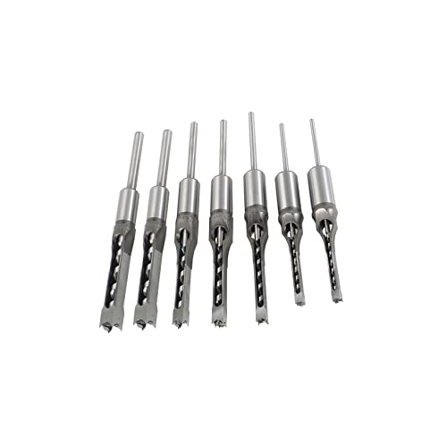 findmall 7Pcs Square Hole Drill Bit, HSS Square Hole Saw Mortise Chisel Drill Bit Tools 6/25, 1/4, 5/16, 3/8, 2/5, 1/2, 9/16 Inch for Mortising Machines Drill